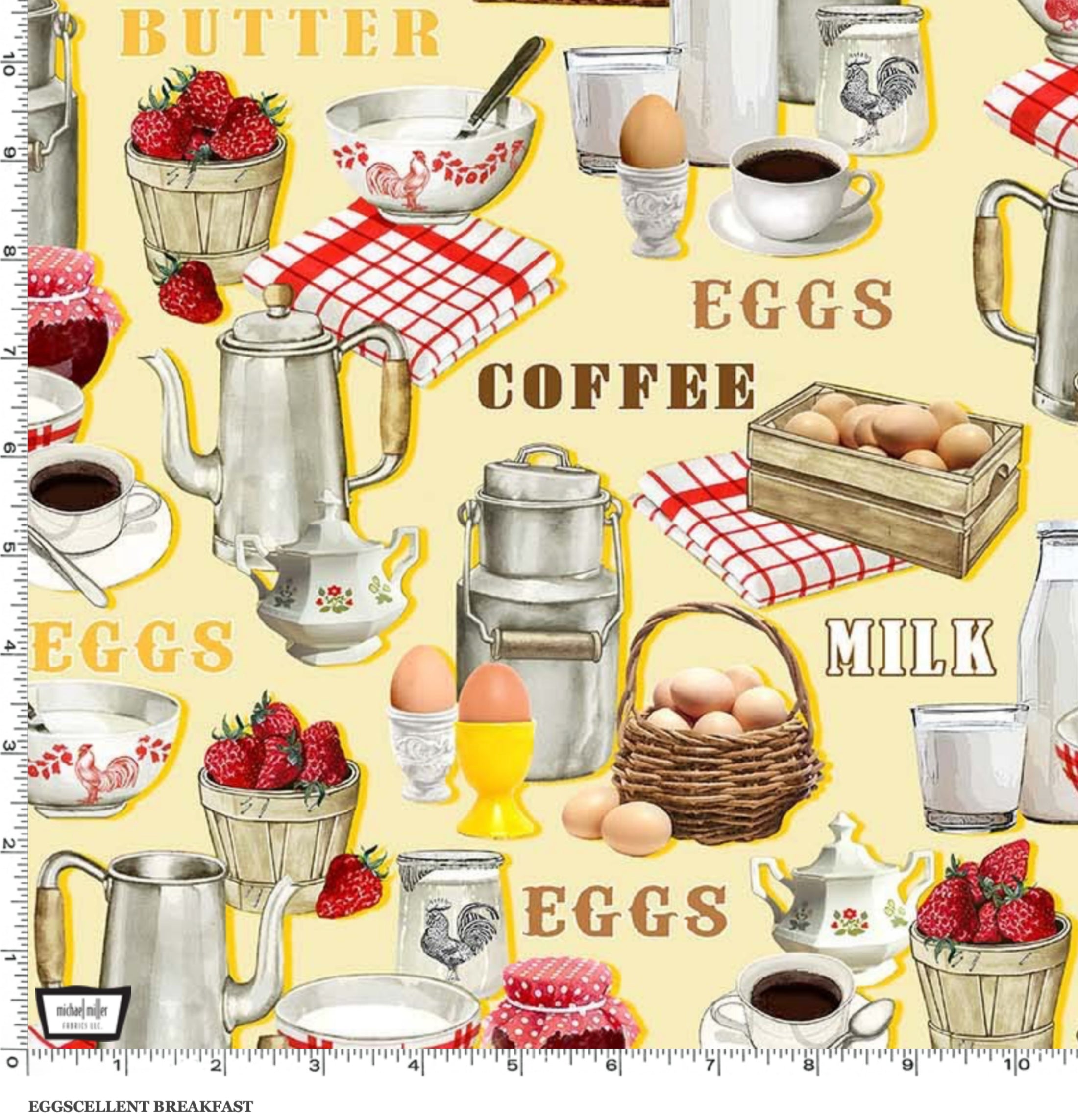 Eggcellent Breakfast Fabric - Early To Rise - Michael Miller Fabrics ...